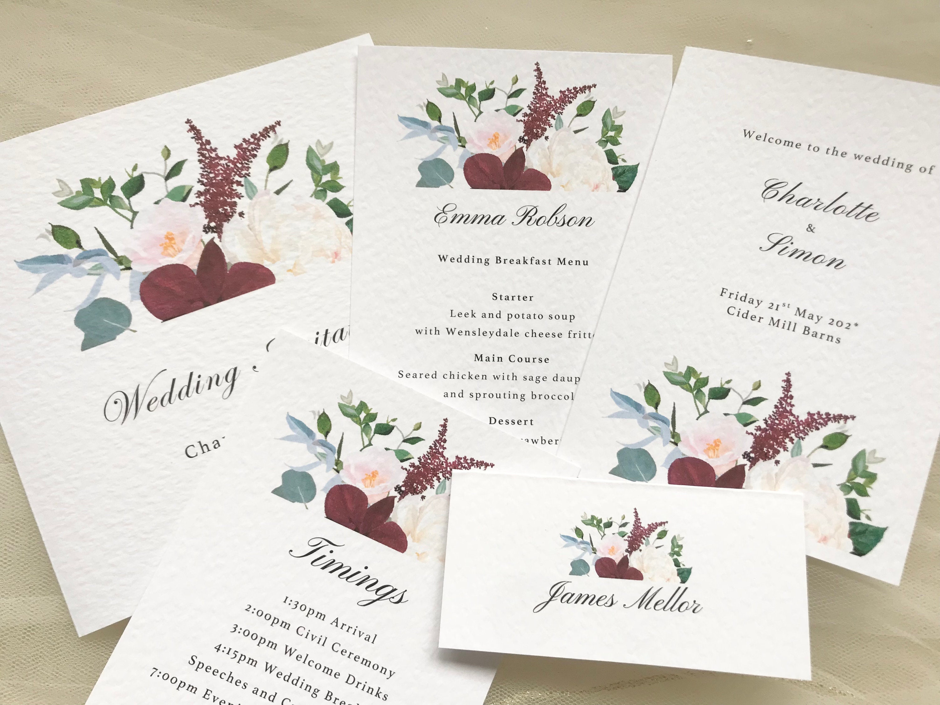 Burgundy Floral Square Concertina Wedding Invitations - SAMPLE - Etsy UK
