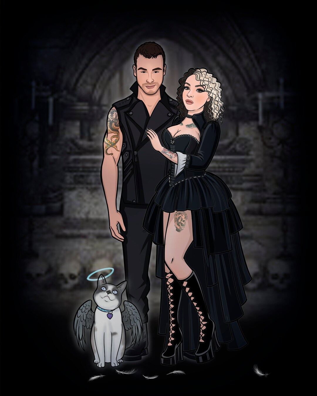 Gothic Commission Art, Portrait of a Couple, 1st Anniversary Gift for ...