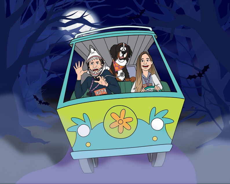 Cartoon Couple Portrait Family Portrait With Pets Halloween - Etsy