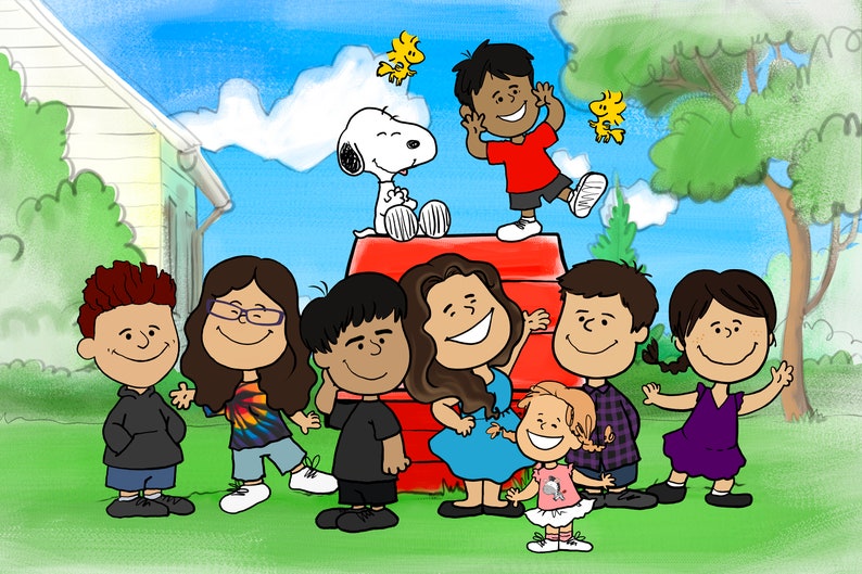 Custom peanuts portrait with children and grandparents | Etsy