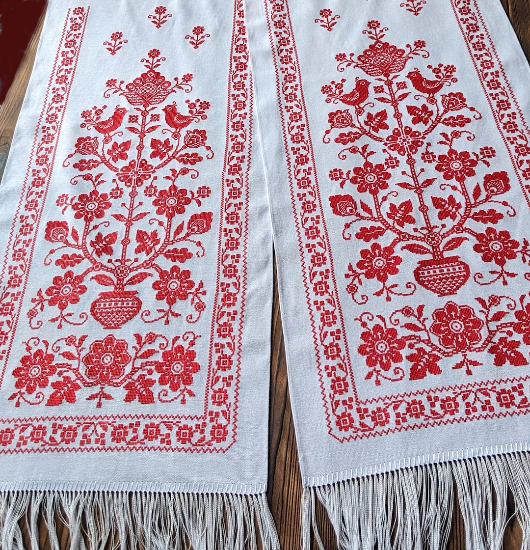 Red Embroidered Wedding Rushnyk Towel, Tree of Life Design - Etsy
