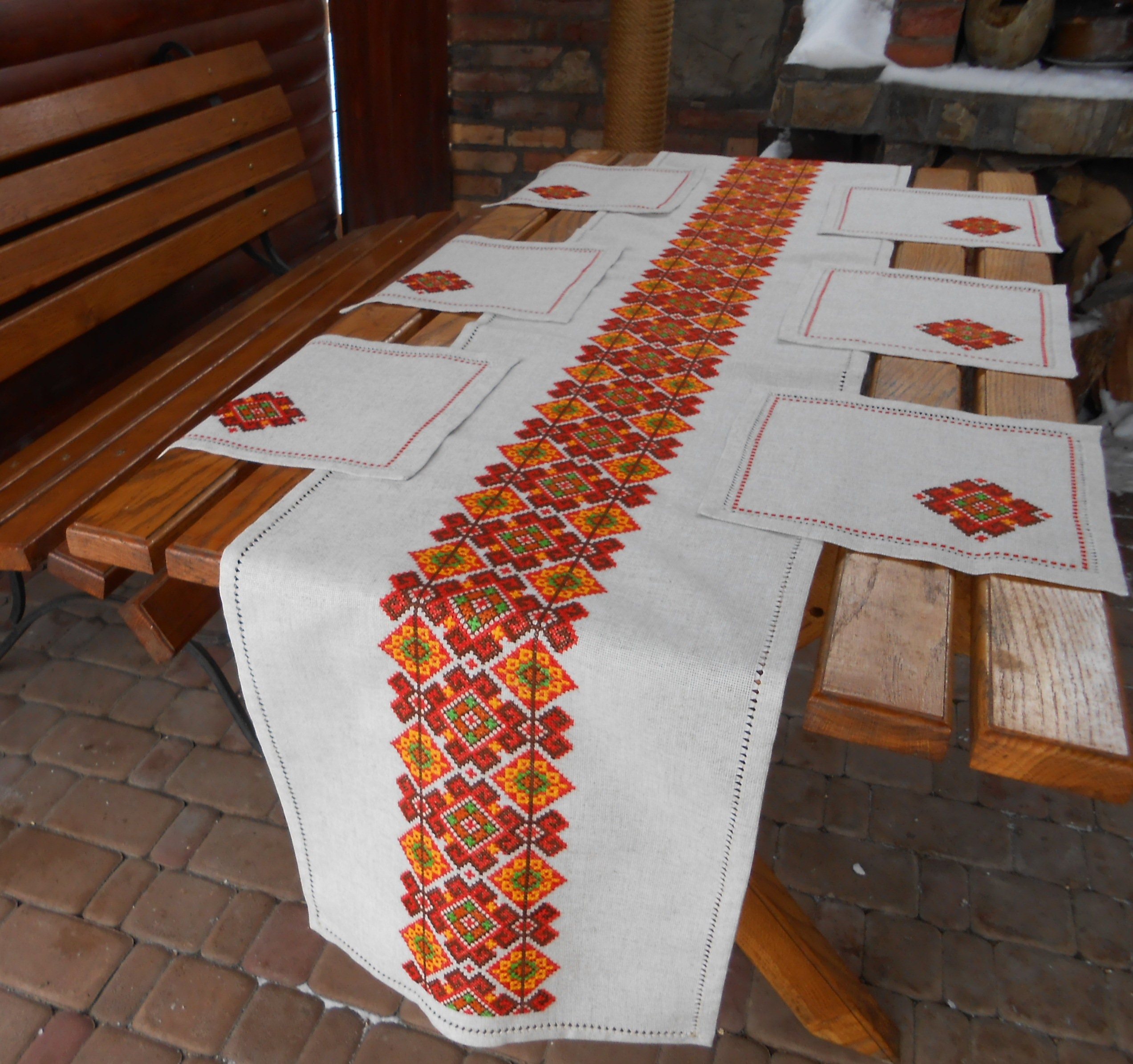 Hand Embroidered Linen Table Runner and Napkins Ethnic Table Runner ...