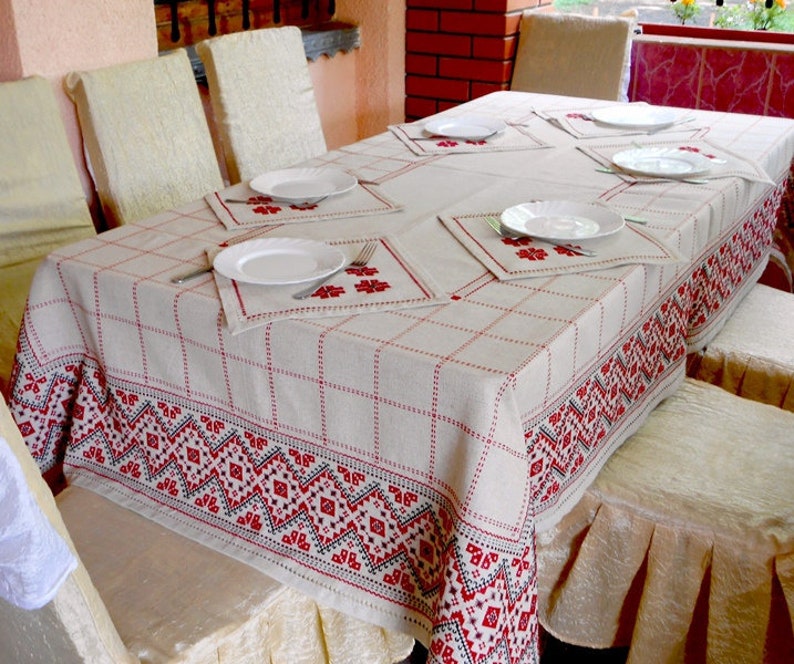 Hand Embroidered Linen Table Set Linen Tablecloth and Napkins ...
