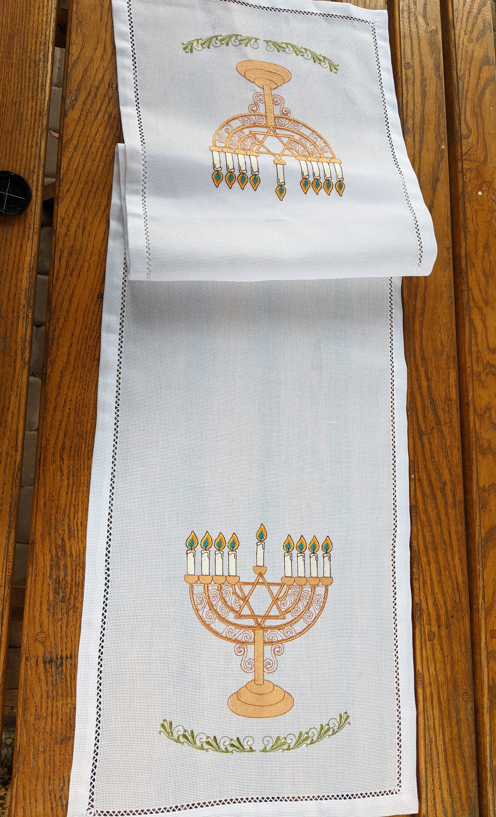 Embroidered Menorah Table Runner, Hanukkah Table Runner, Jewish Table ...