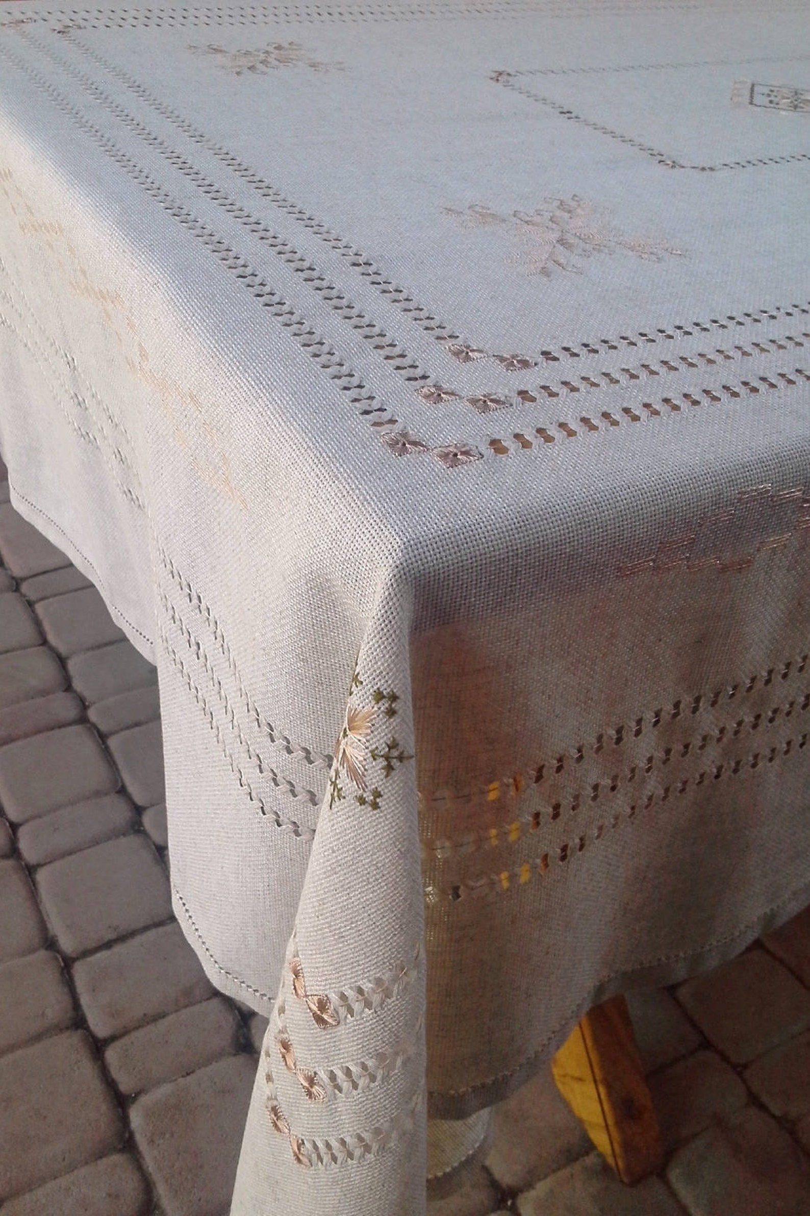 Linen Embroidered Tablecloth, Large Linen Table Cloth, Organic Handmade ...