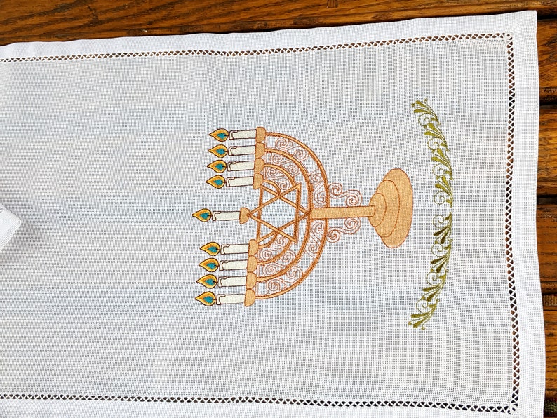 Embroidered Menorah Table Runner, Hanukkah Table Runner, Jewish Table ...