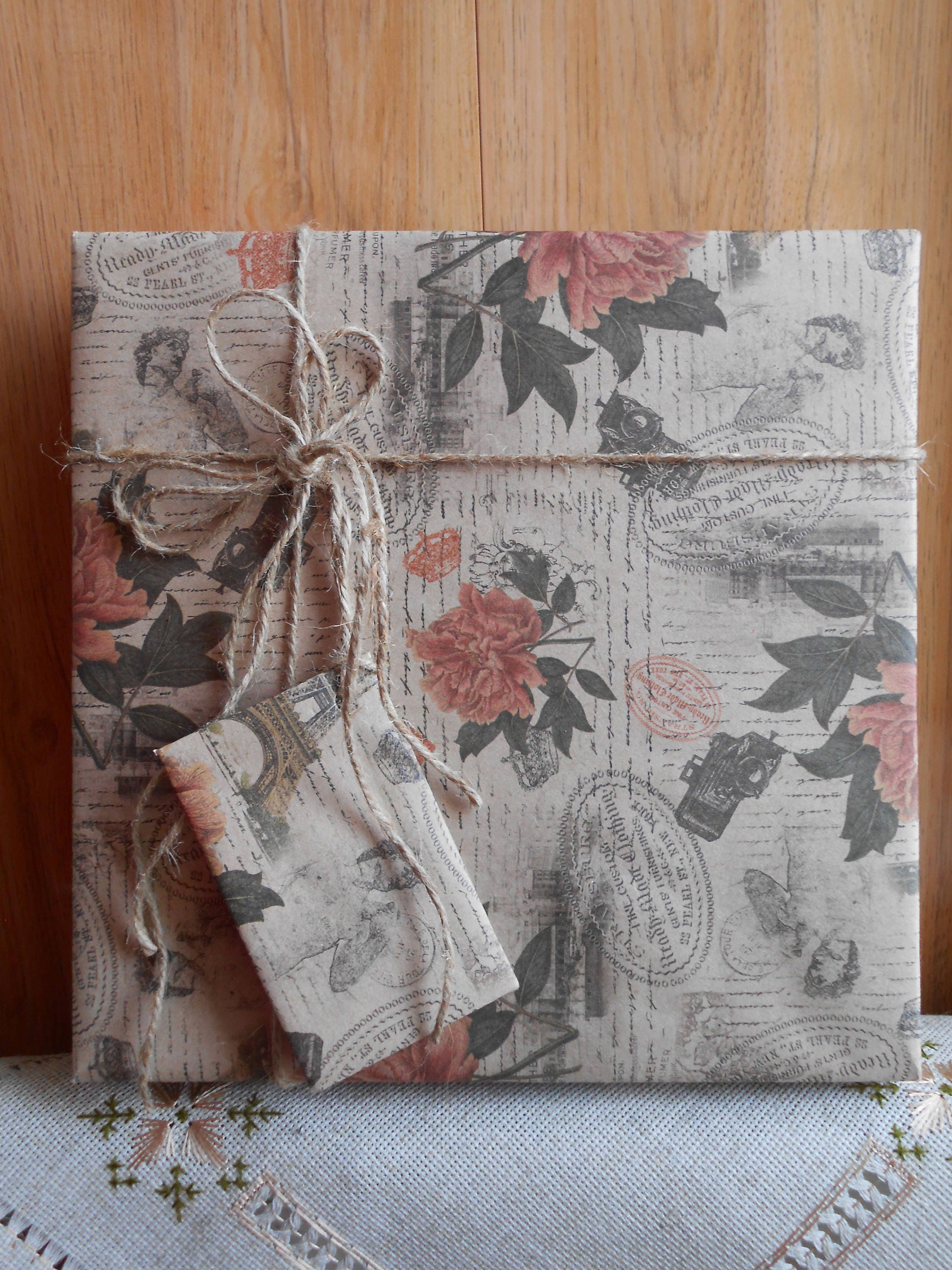 Set of Gray Linen Embroidered Table Runner & 6 Napkins, Rustic Natural ...