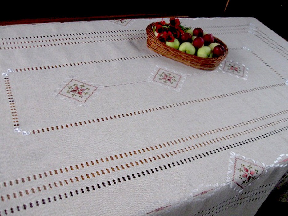 Hand Embroidered Tablecloth, Linen Table Cloth, Rectangle Tablecloth ...