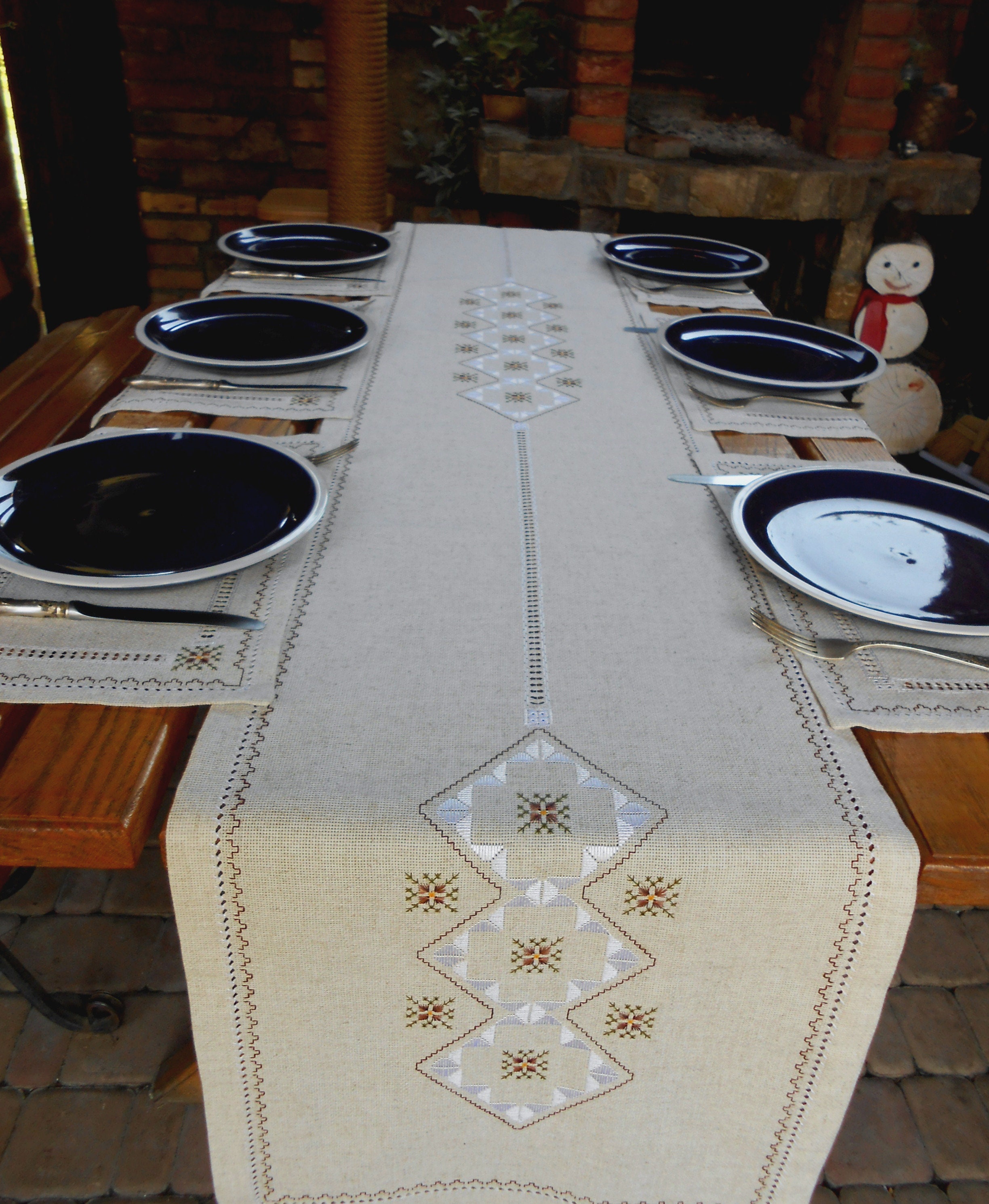 Linen Table Runner With 6 Matching Sets Napkins for Dining Table Decor ...