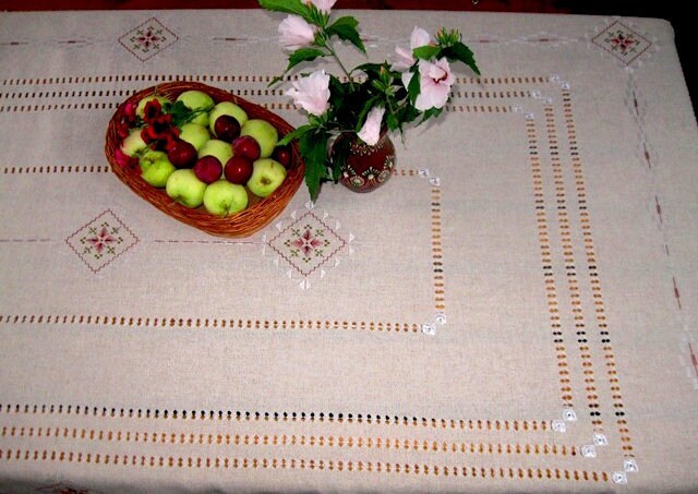 Hand Embroidered Tablecloth, Linen Table Cloth, Rectangle Tablecloth ...
