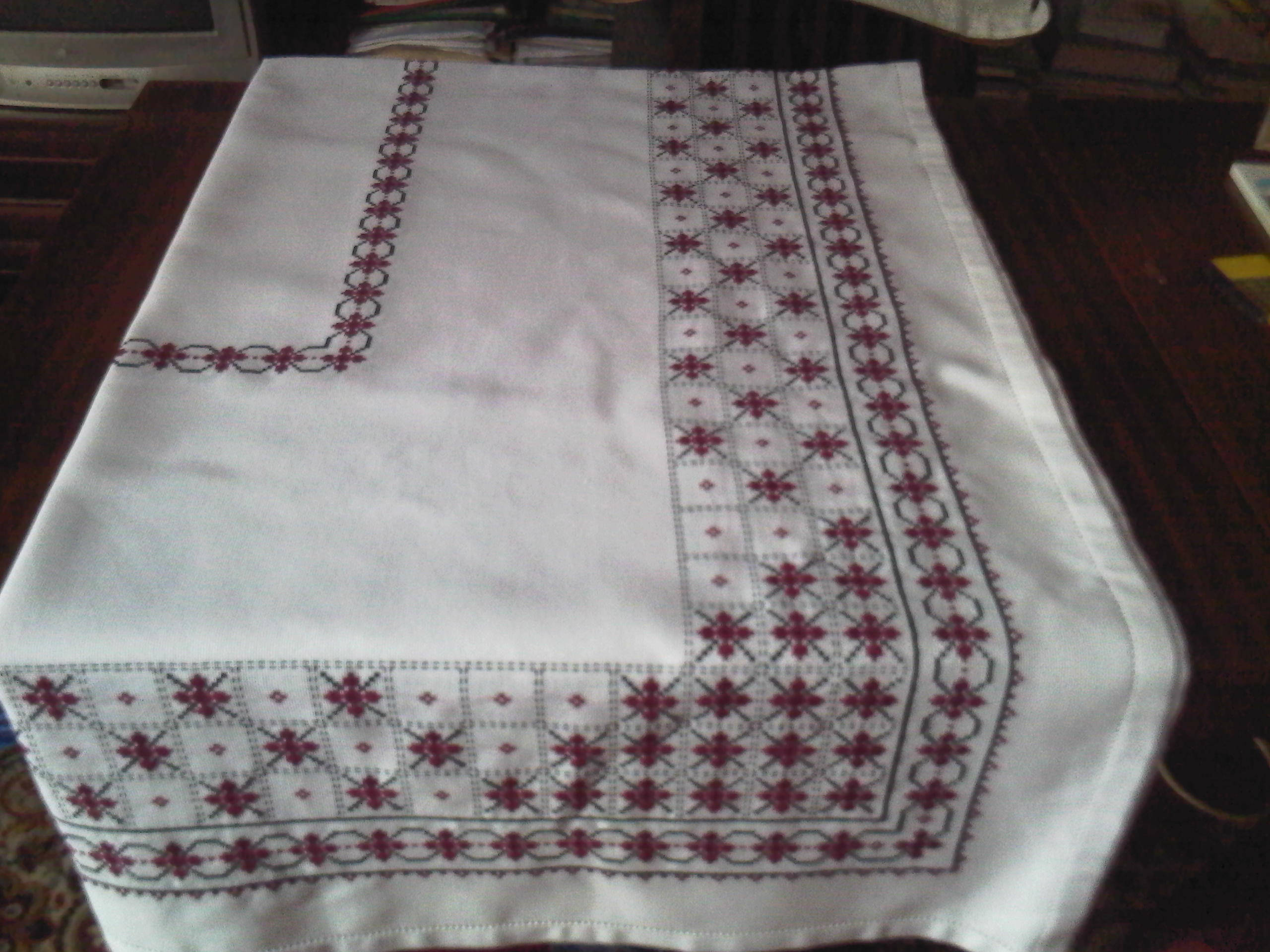 Buy Embroidered Floral Tablecloth, Burgundy Cross Stitch, Anniversary ...