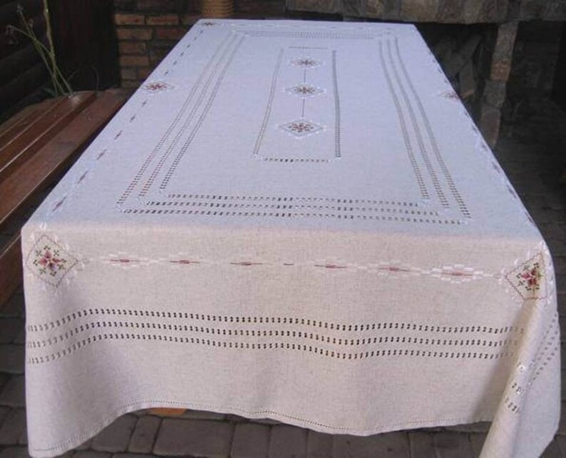 Hand Embroidered Tablecloth, Linen Table Cloth, Rectangle Tablecloth ...