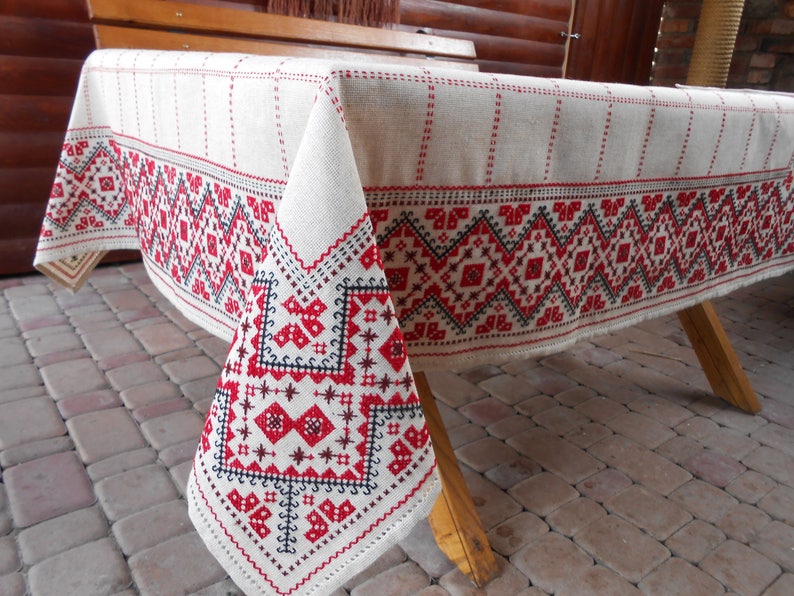 Hand Embroidered Linen Table Set Linen Tablecloth and Napkins ...