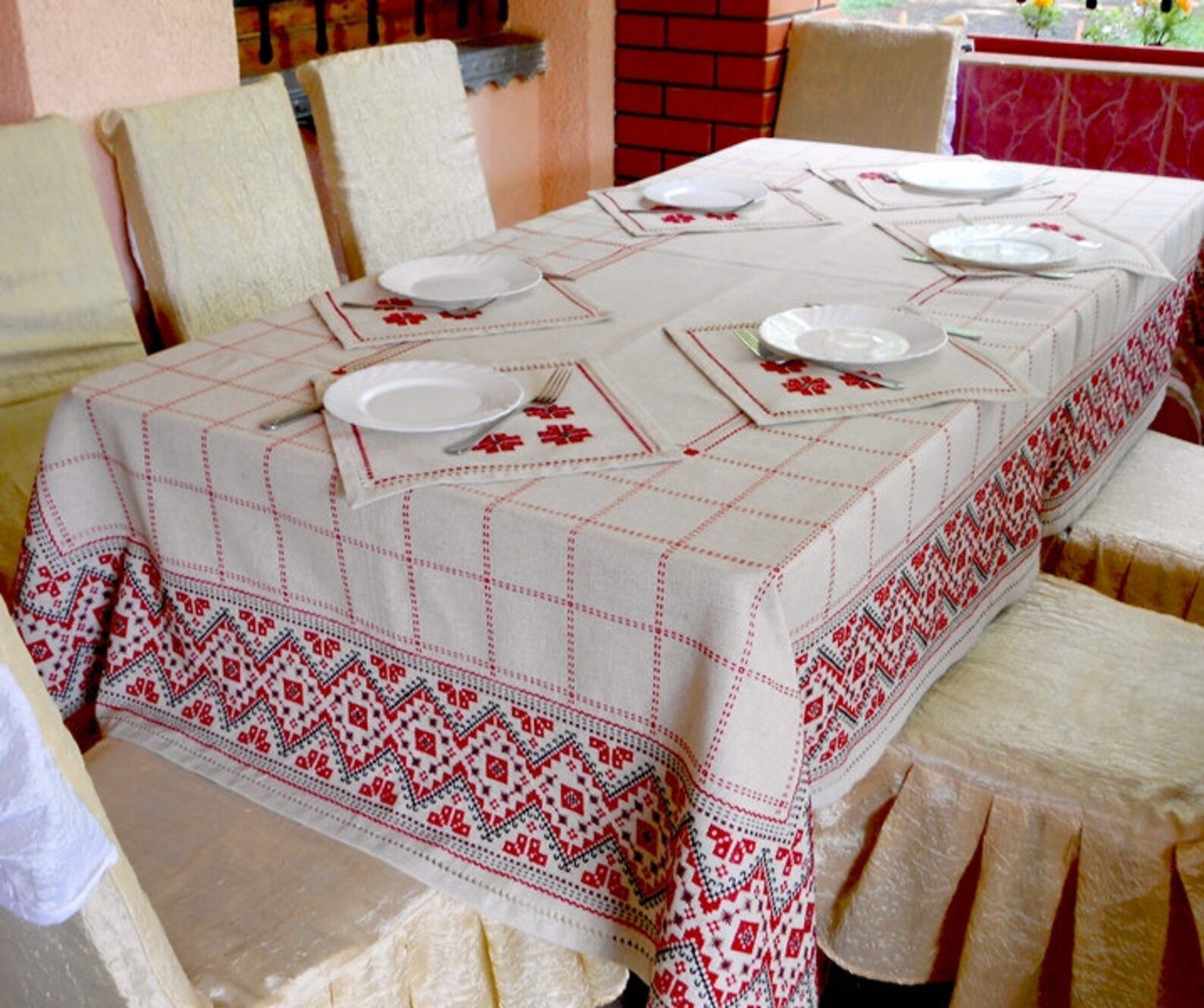 Linen Table Set Farmhouse Table Set Rustic Table Cloth Country Table ...