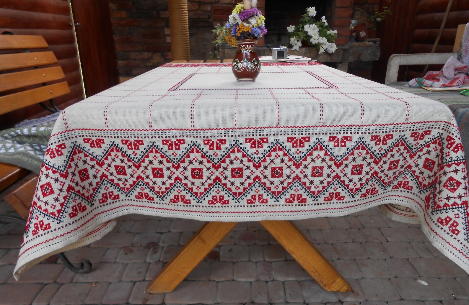 Linen Table Set Farmhouse Table Set Rustic Table Cloth Country Table ...