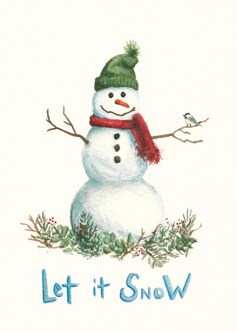Snowman 5x7 Watercolor Print - Etsy