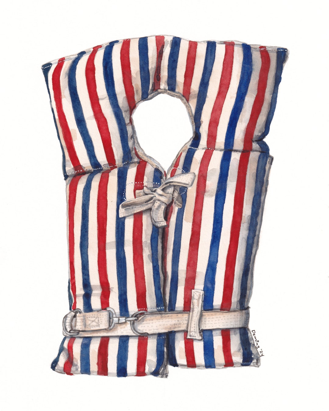 Red White and Blue Life Jacket Watercolor Print - Etsy