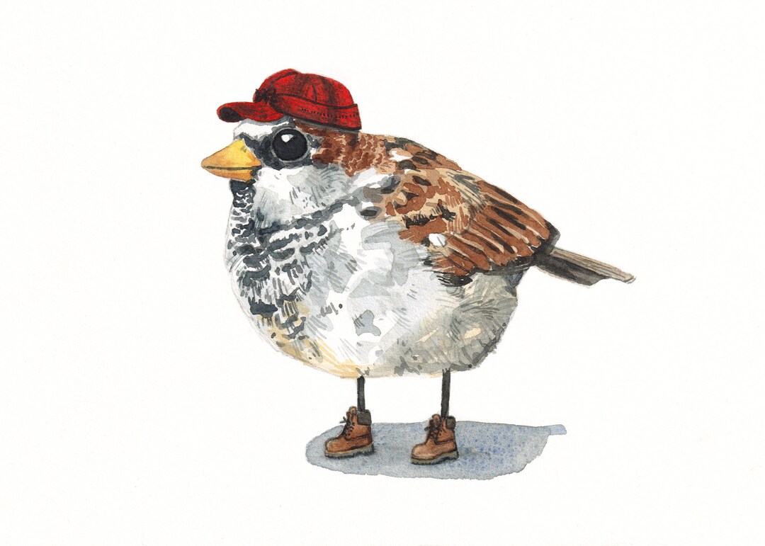 Bird in Red Kromer Watercolor Print - Etsy