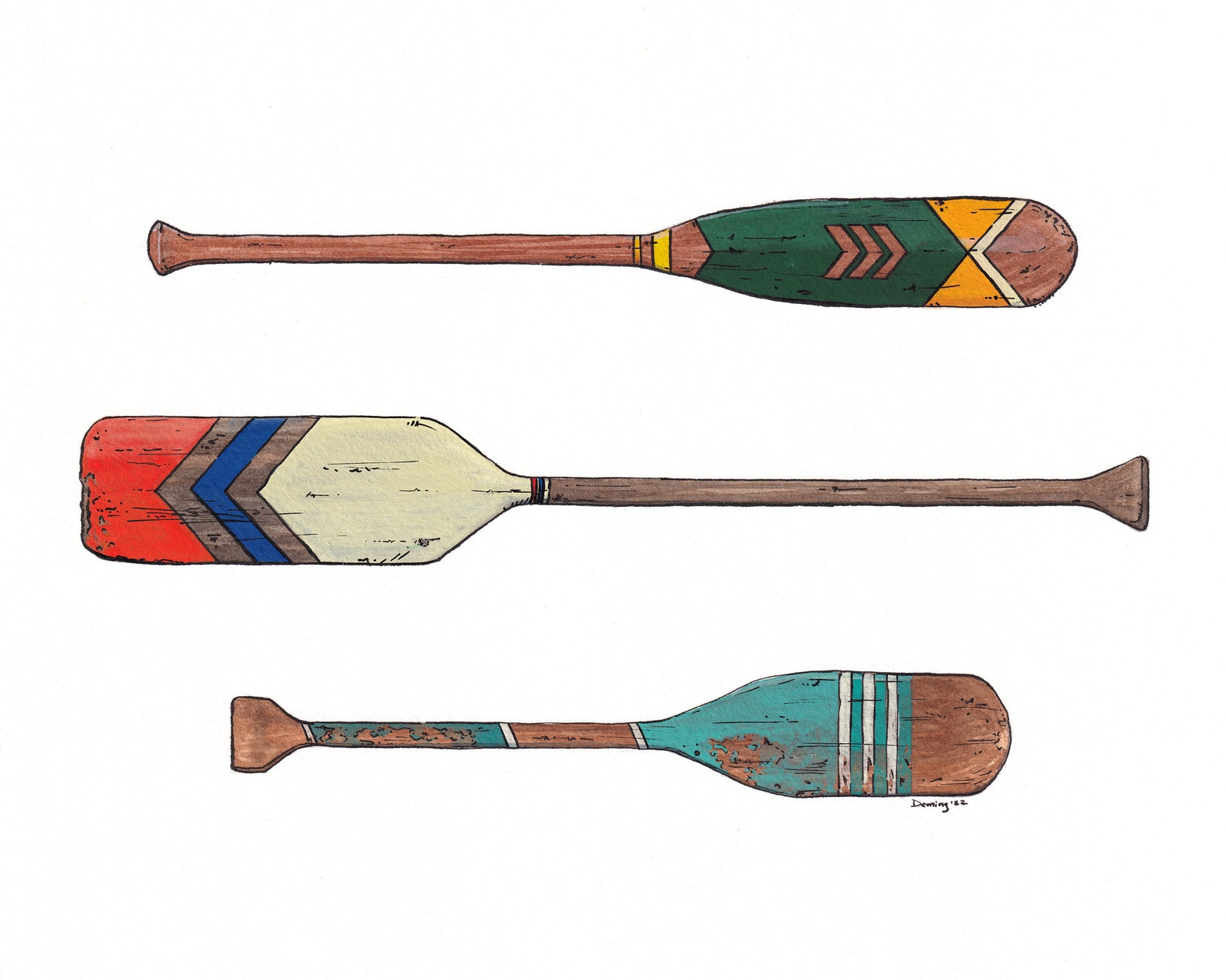 Lake Life: Vintage Paddles Watercolor Print - Etsy