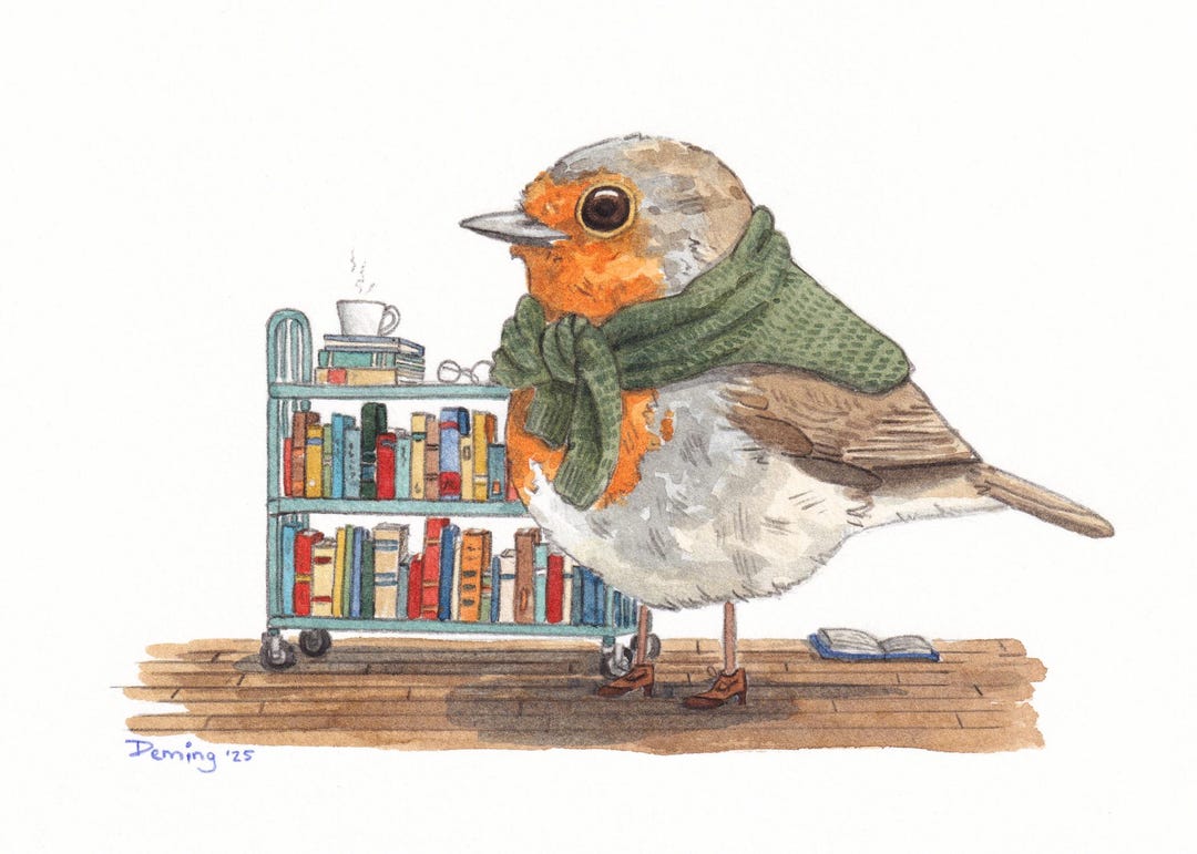 Librarian Bird Art Print - Watercolor - Etsy