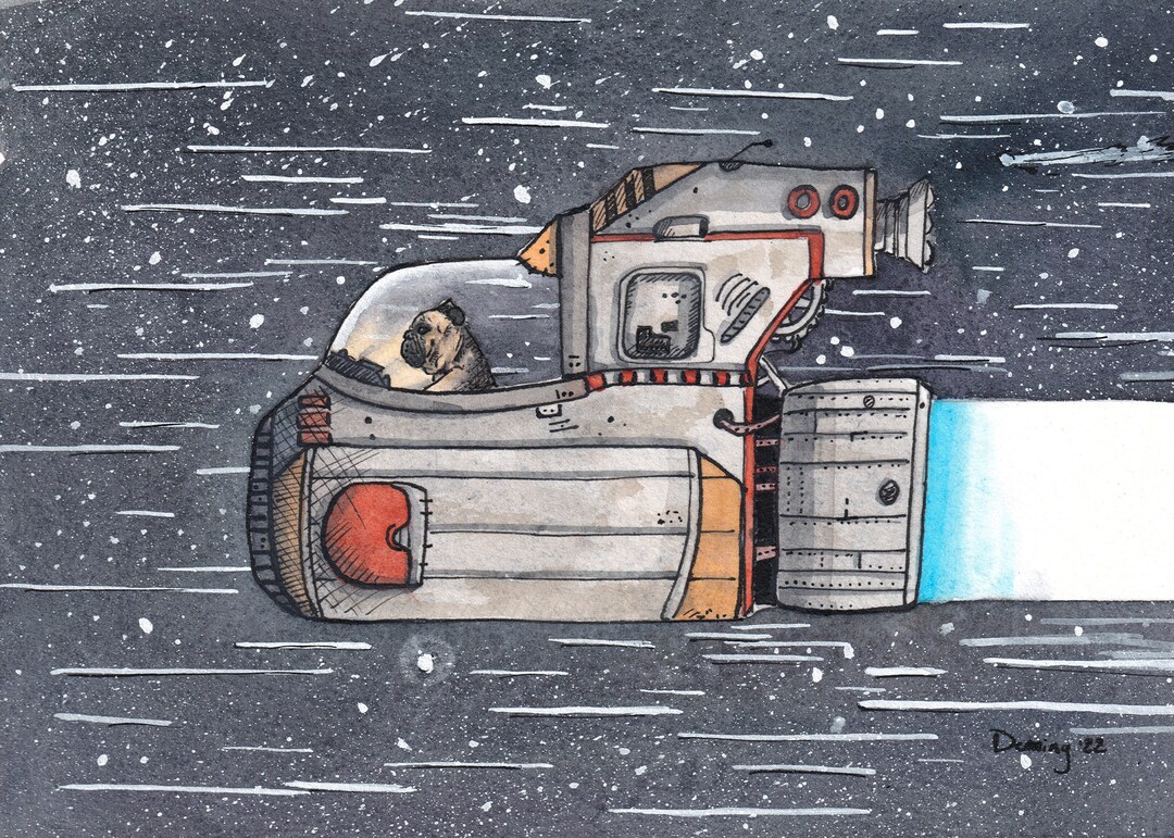 Light Speed Pug: Matted Watercolor Print - Etsy