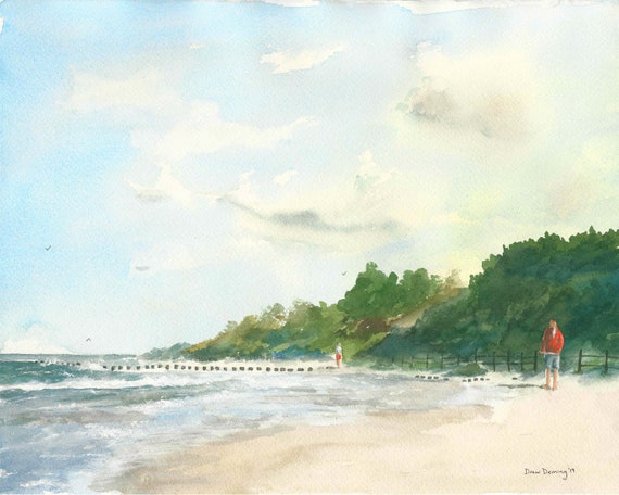 Morning at the Shore Watercolor Print Beach Art | Etsy