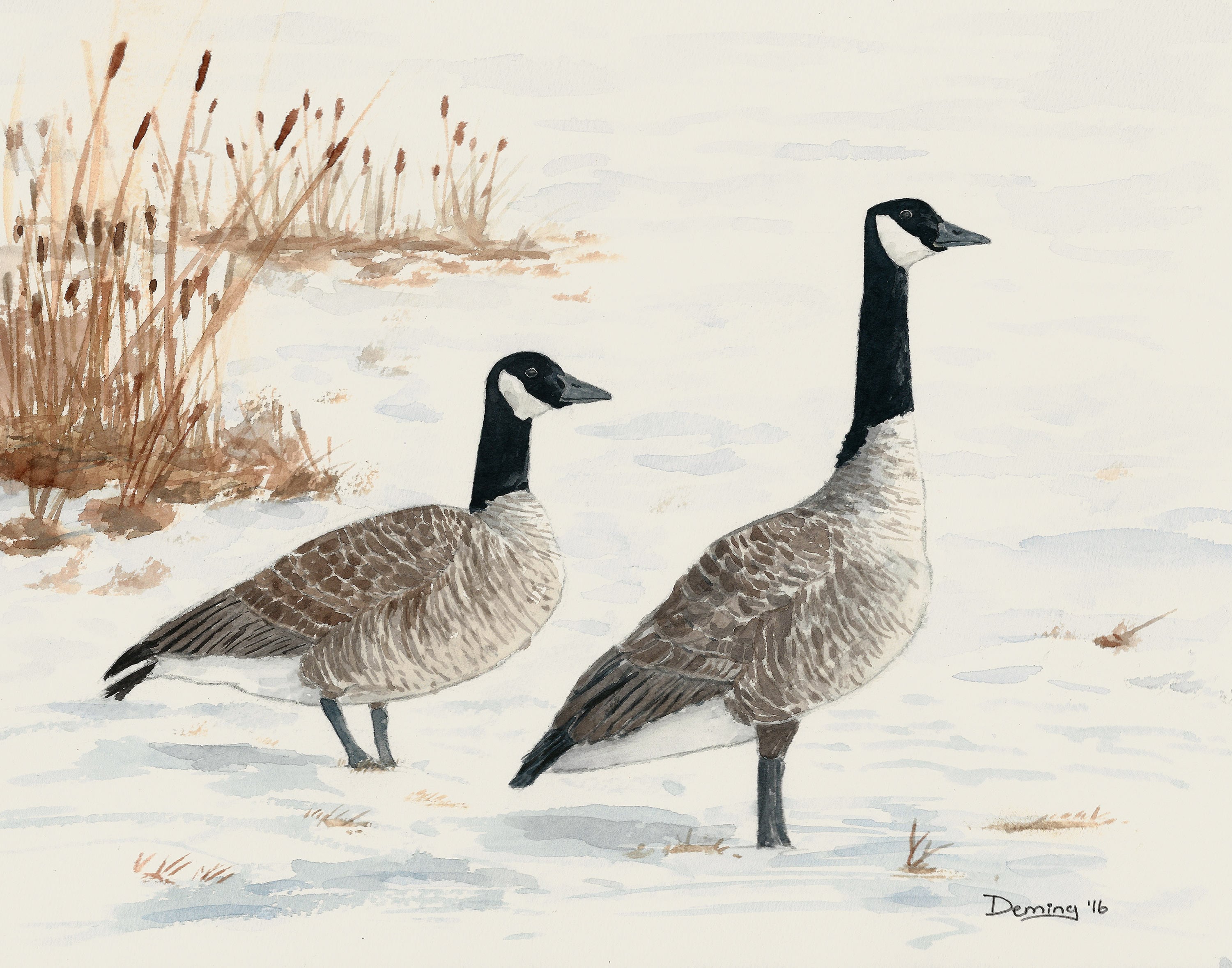 Geese Watercolor Print Winter Scene Art Print | Etsy