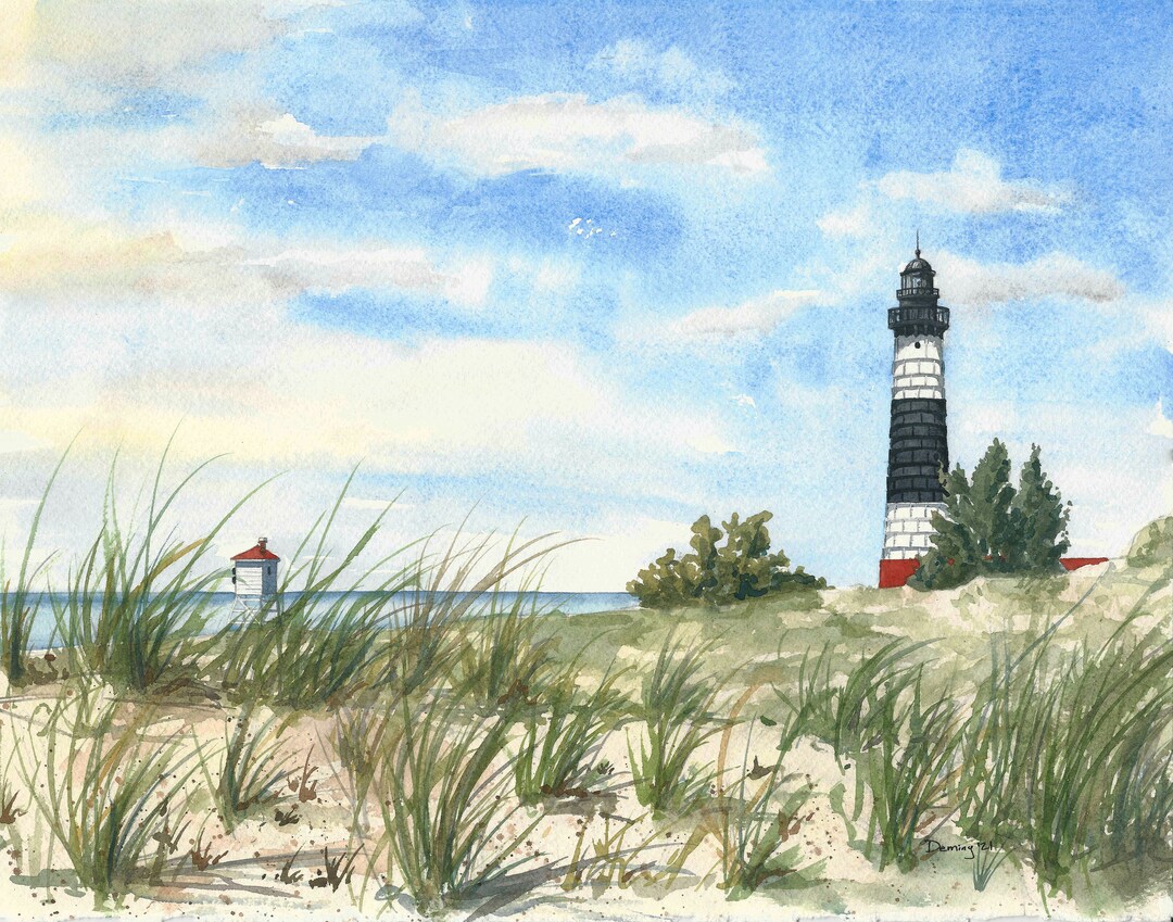 Big Sable Point Lighthouse Watercolor Print - Etsy