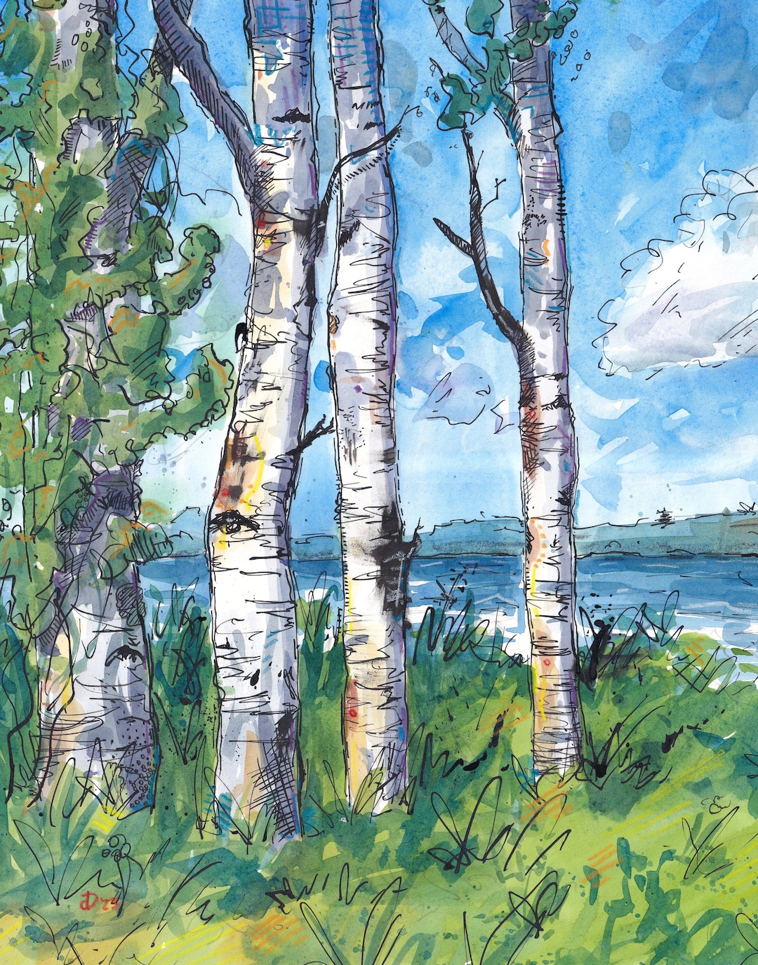 Birch Trees - Watercolor Print - Art Print - Watercolor - Etsy