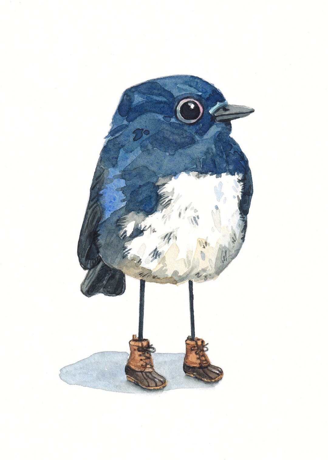 Bird in Duck Boots Watercolor Print - Etsy