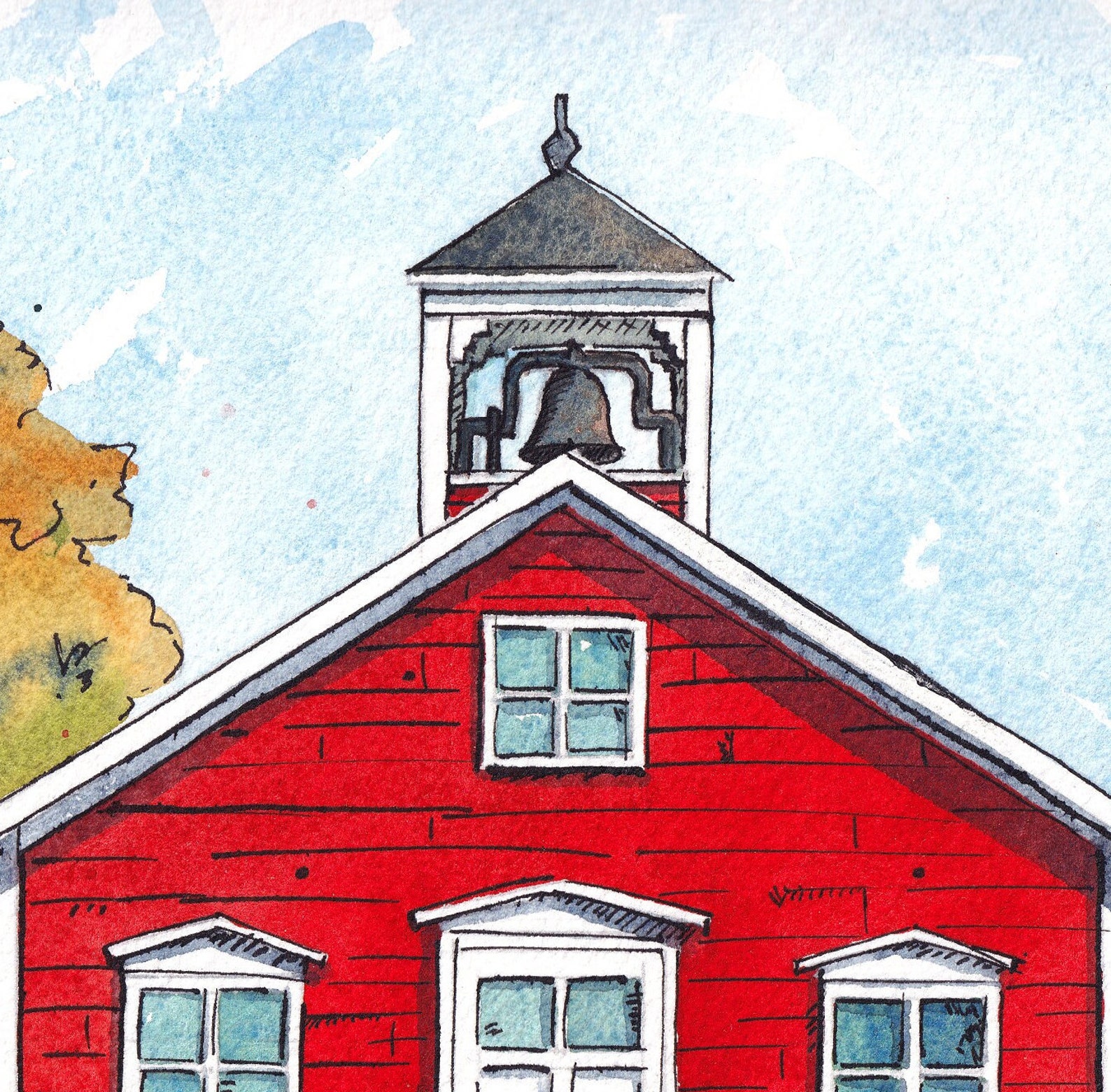 Schoolhouse Sketch Watercolor Print | Etsy