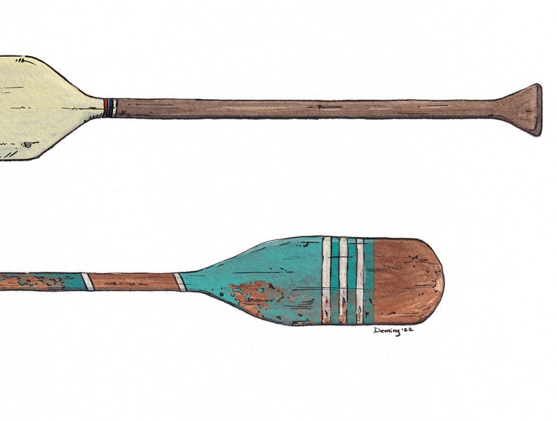 Lake Life: Vintage Paddles Watercolor Print - Etsy