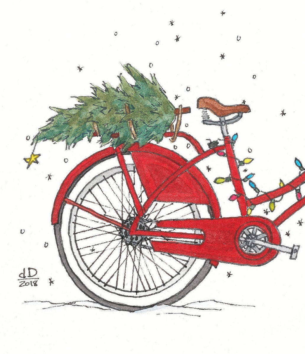 Christmas Bike - Watercolor Print - Art Print - Vintage Bike Art ...