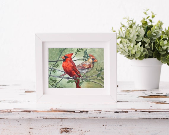 Giclée Summer Cardinal Pair Watercolor Print Art & Collectibles etna.com.pe