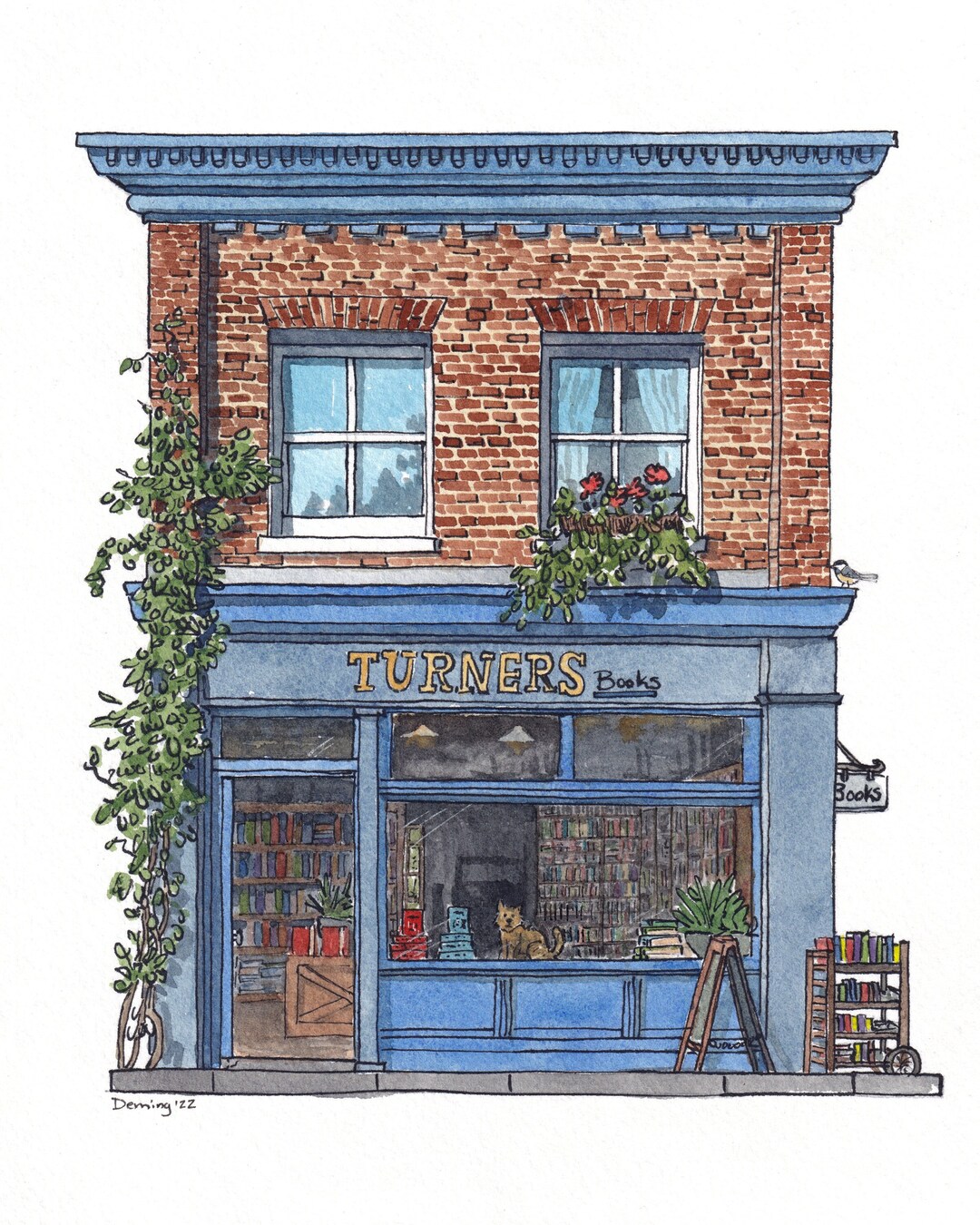 The Bookshop Watercolor Print - Etsy
