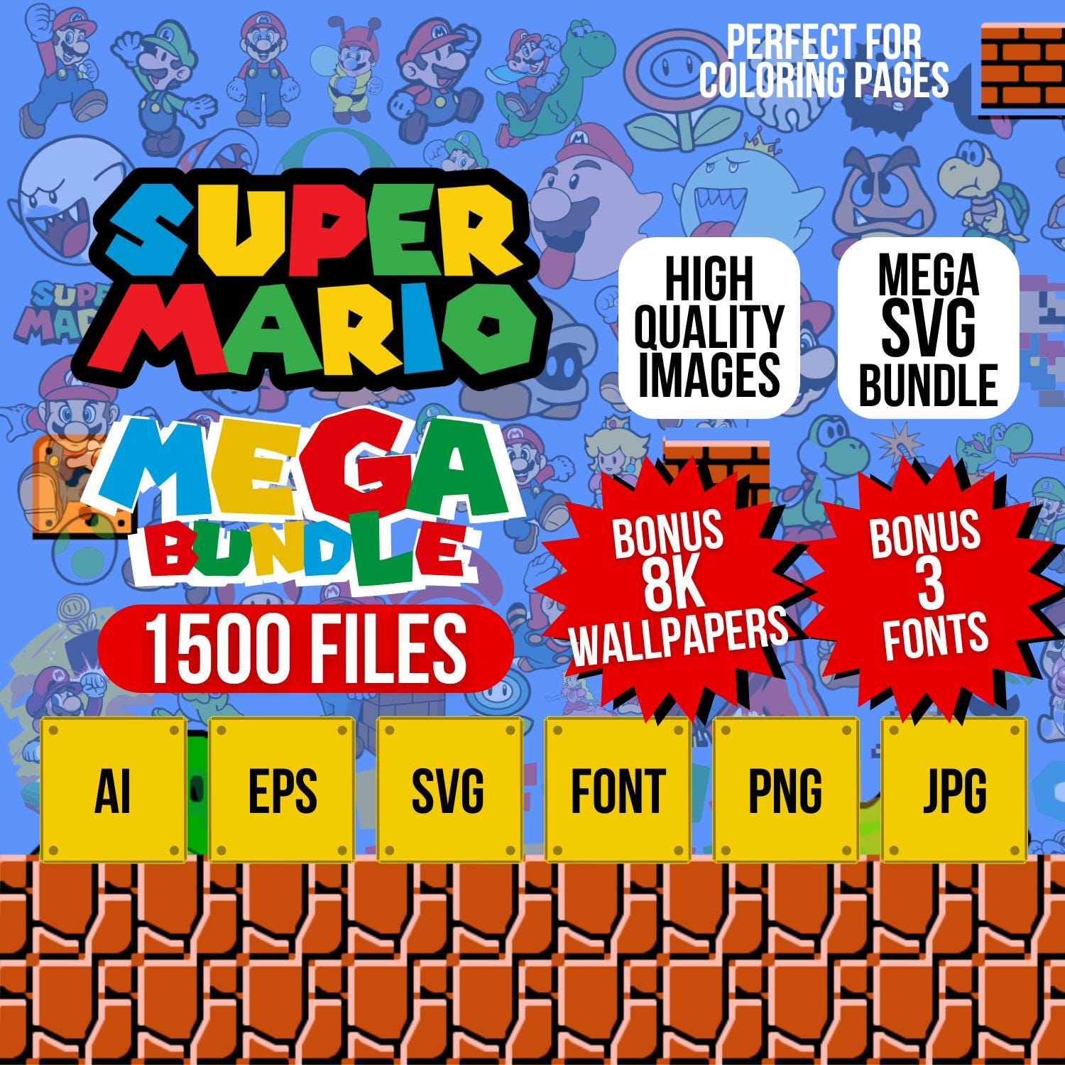 Super Mario Bros Vector Pack, Mario Cut Files, Mario Clipart, Super ...