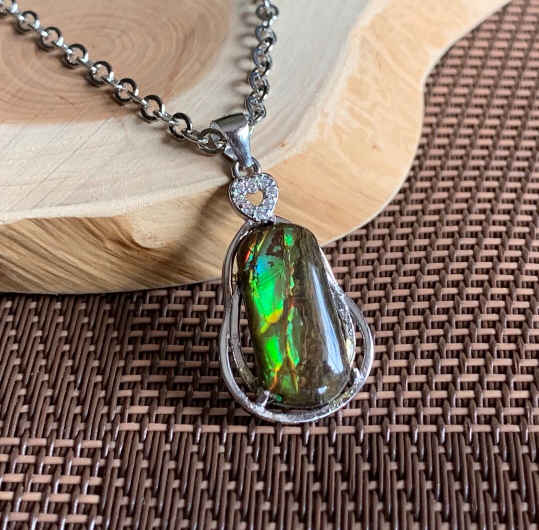 Canadian Ammolite Pendant Rainbow Ammonite Gemstone Sterling - Etsy
