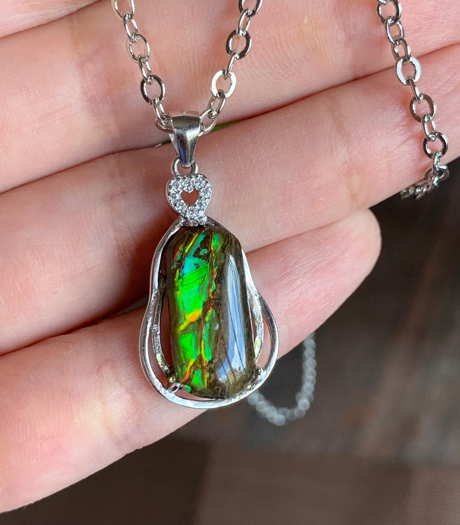Canadian Ammolite Pendant Rainbow Ammonite Gemstone Sterling - Etsy