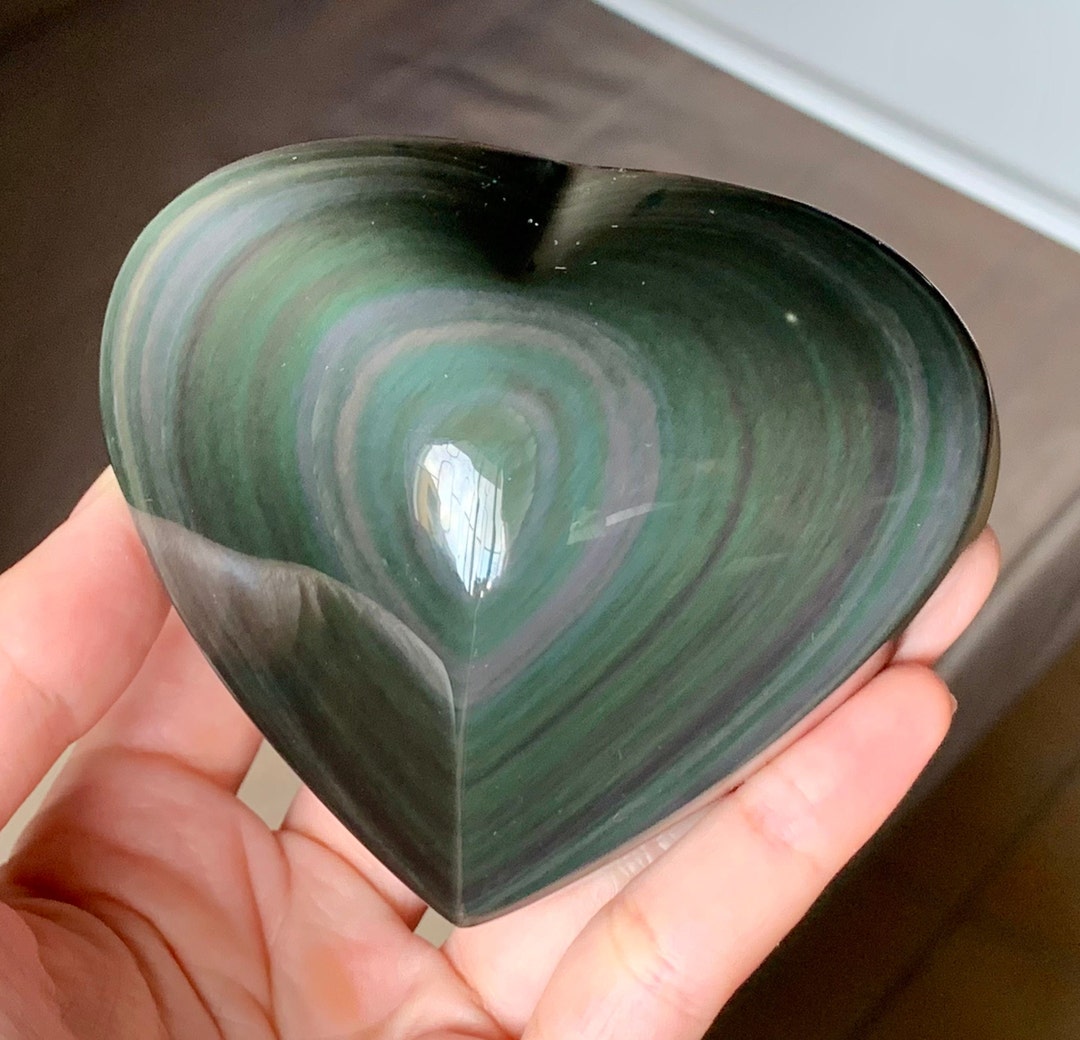 Large Rainbow Obsidian Heart Palm Stone Natural Obsidian - Etsy
