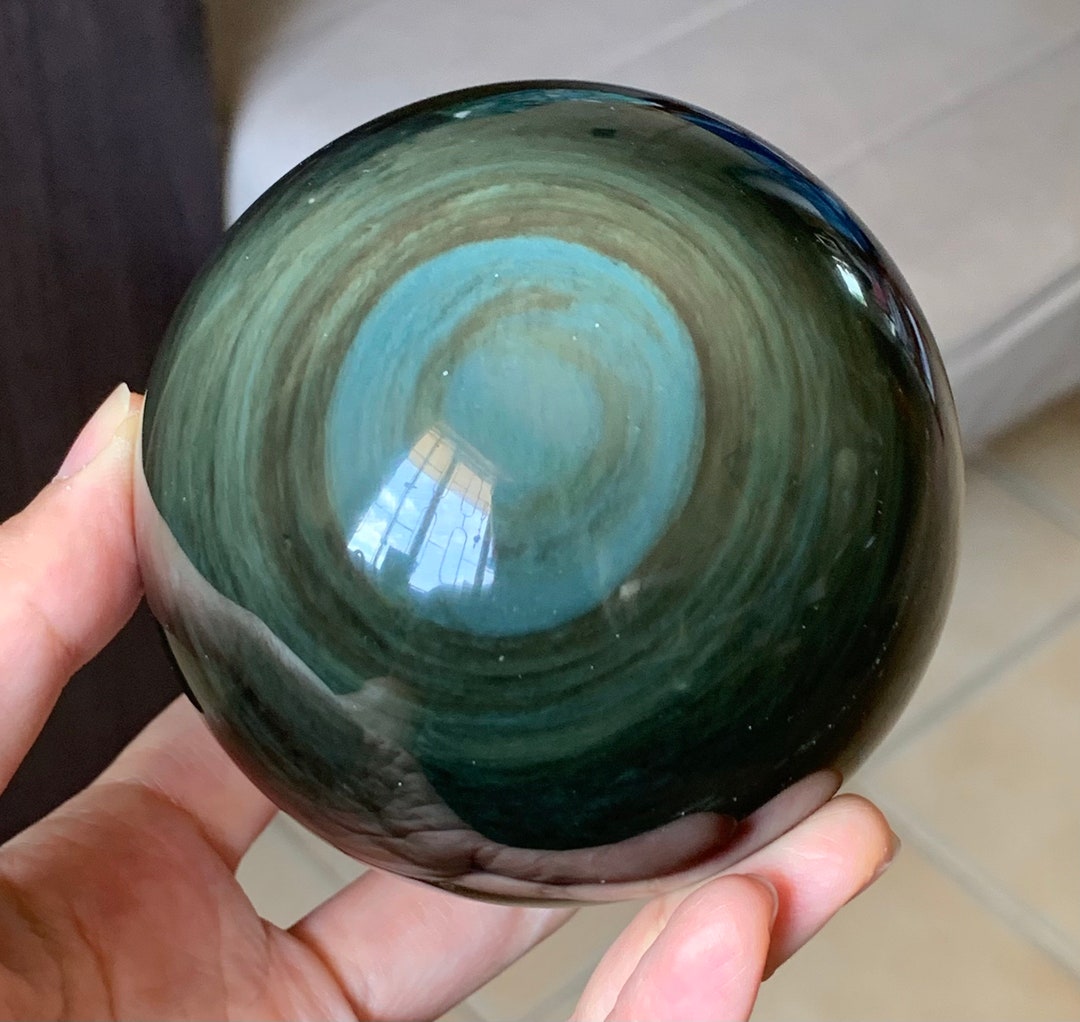 Large Rainbow Obsidian Sphere Black Obsidian Crystal Sphere - Etsy