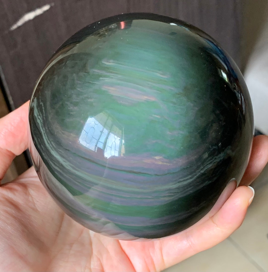 97mm Large Rainbow Obsidian Sphere, Polished Black Obsidian Crystal ...