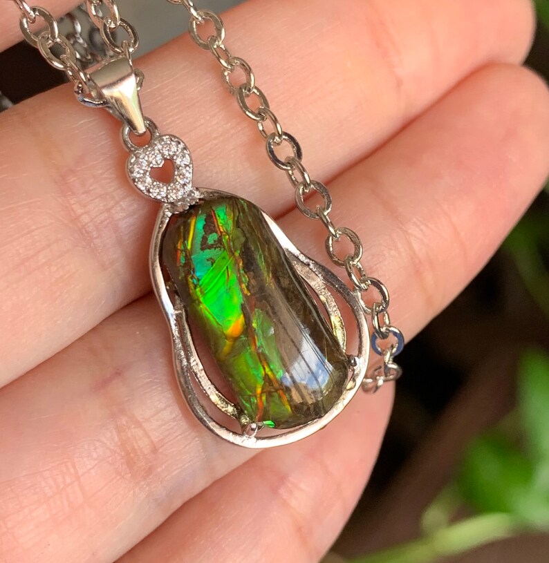 Canadian Ammolite Pendant Rainbow Ammonite Gemstone Sterling | Etsy
