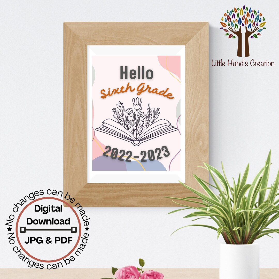 First Day of School Sign / First Day of Sixth Grade / Printable Hello ...