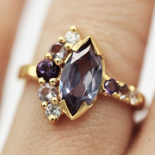 Marquise Cluster Engagement Ring Color Changing Engagement - Etsy