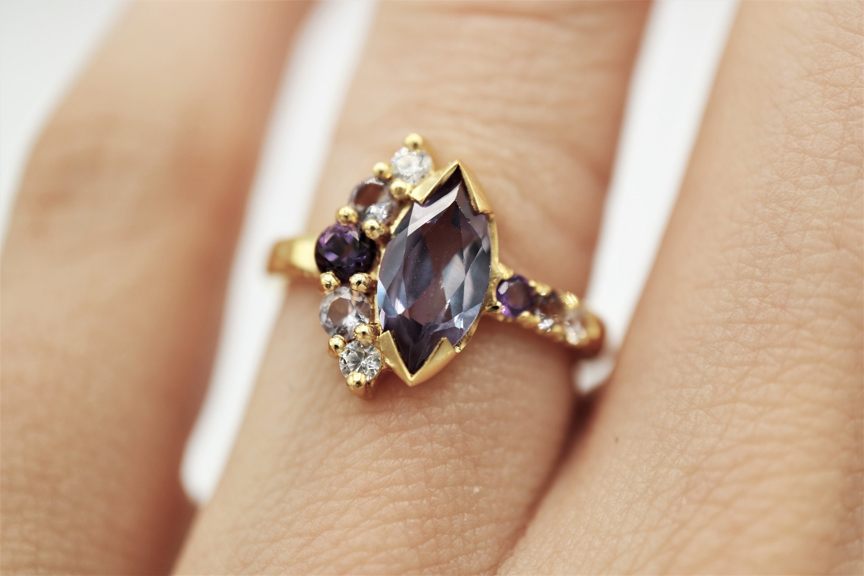 Marquise Cluster Engagement Ring, Color Changing Engagement Ring ...