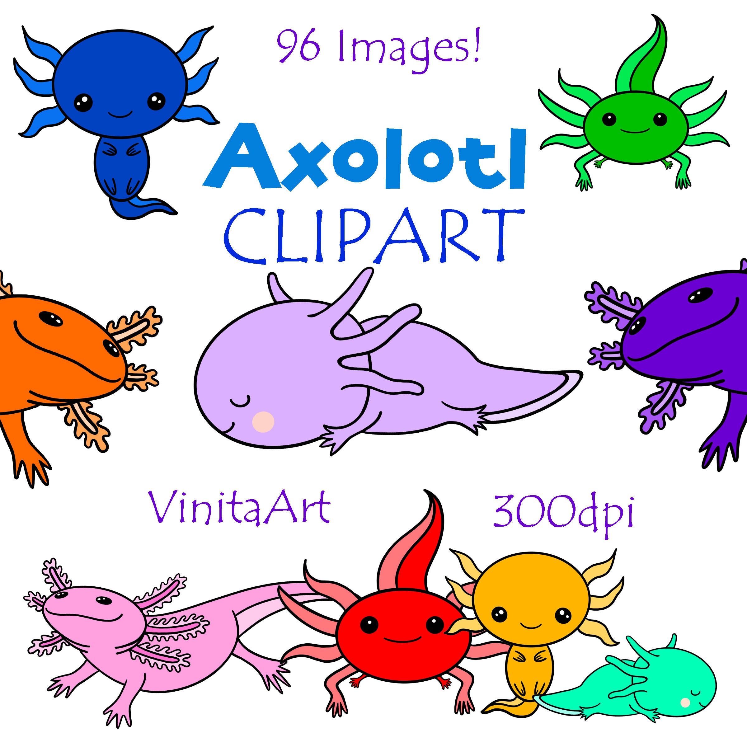 Axolotl Clipart DIGITAL Download Printable Amphibians 96 | Etsy Australia
