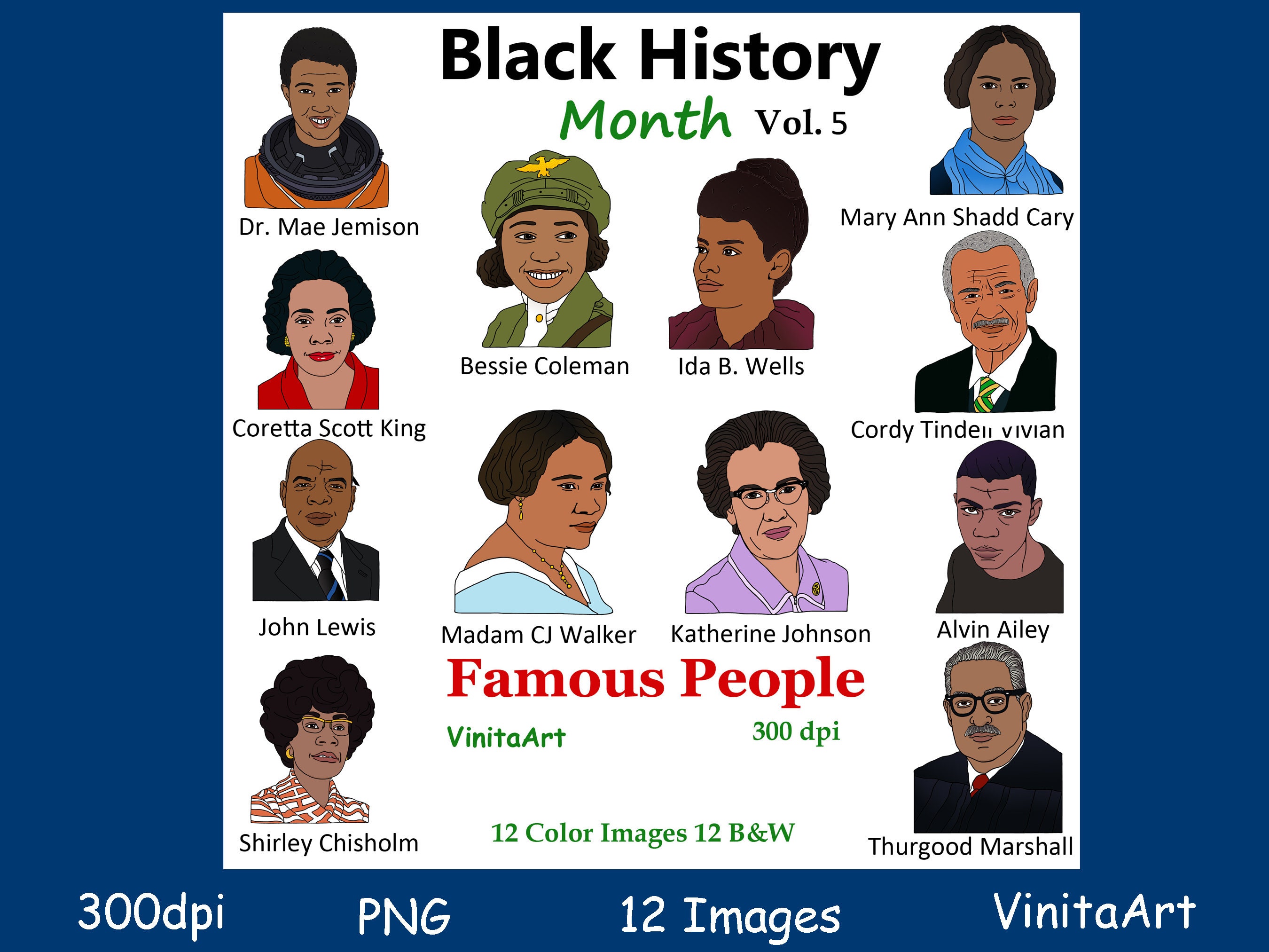 Black History Month Famous People Digital Stampsjohn | Etsy