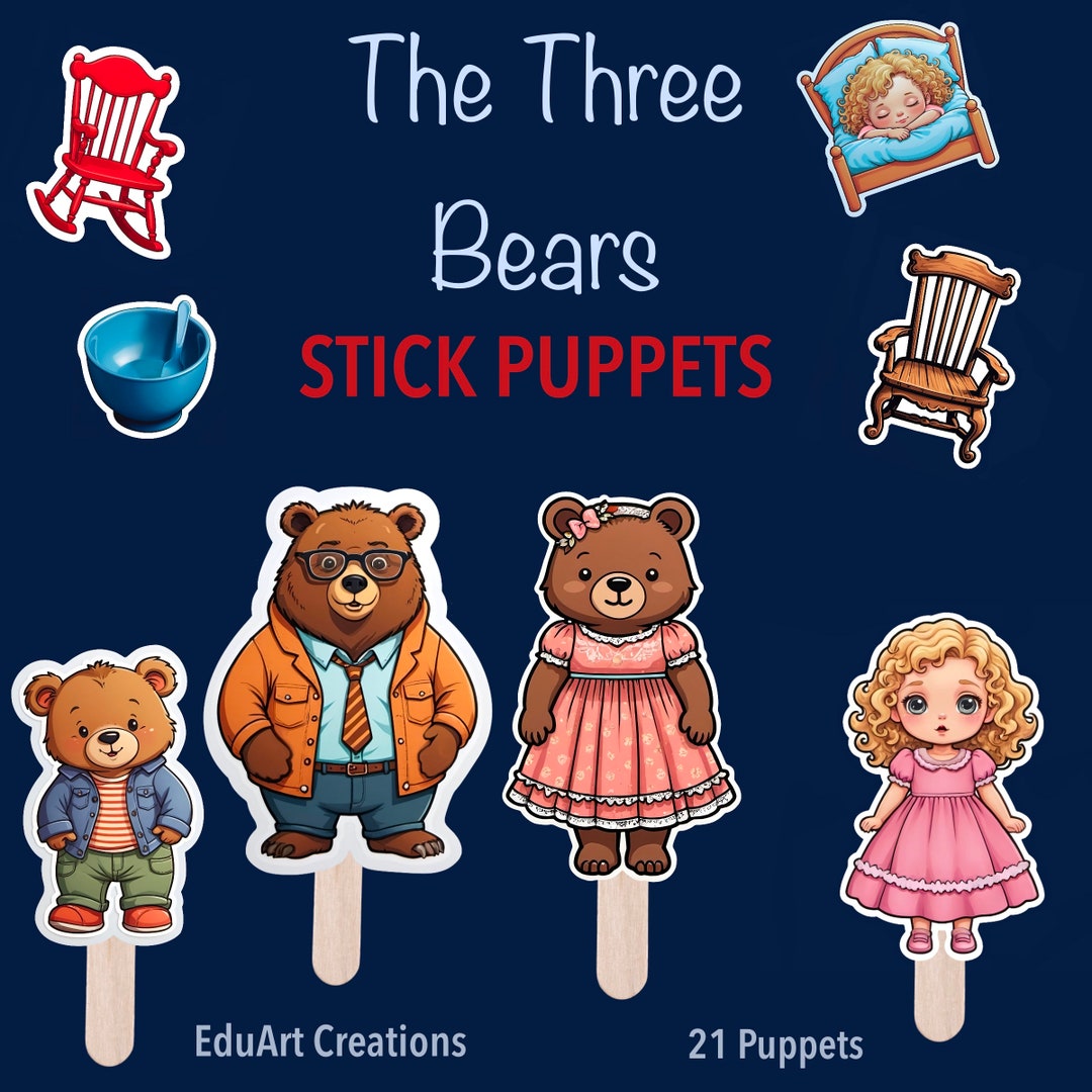 Printable the Three Bears Stick Puppets, Story Telling, 21 Puppets ...