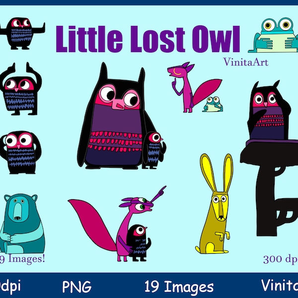 Digital Owl Clipart - Etsy