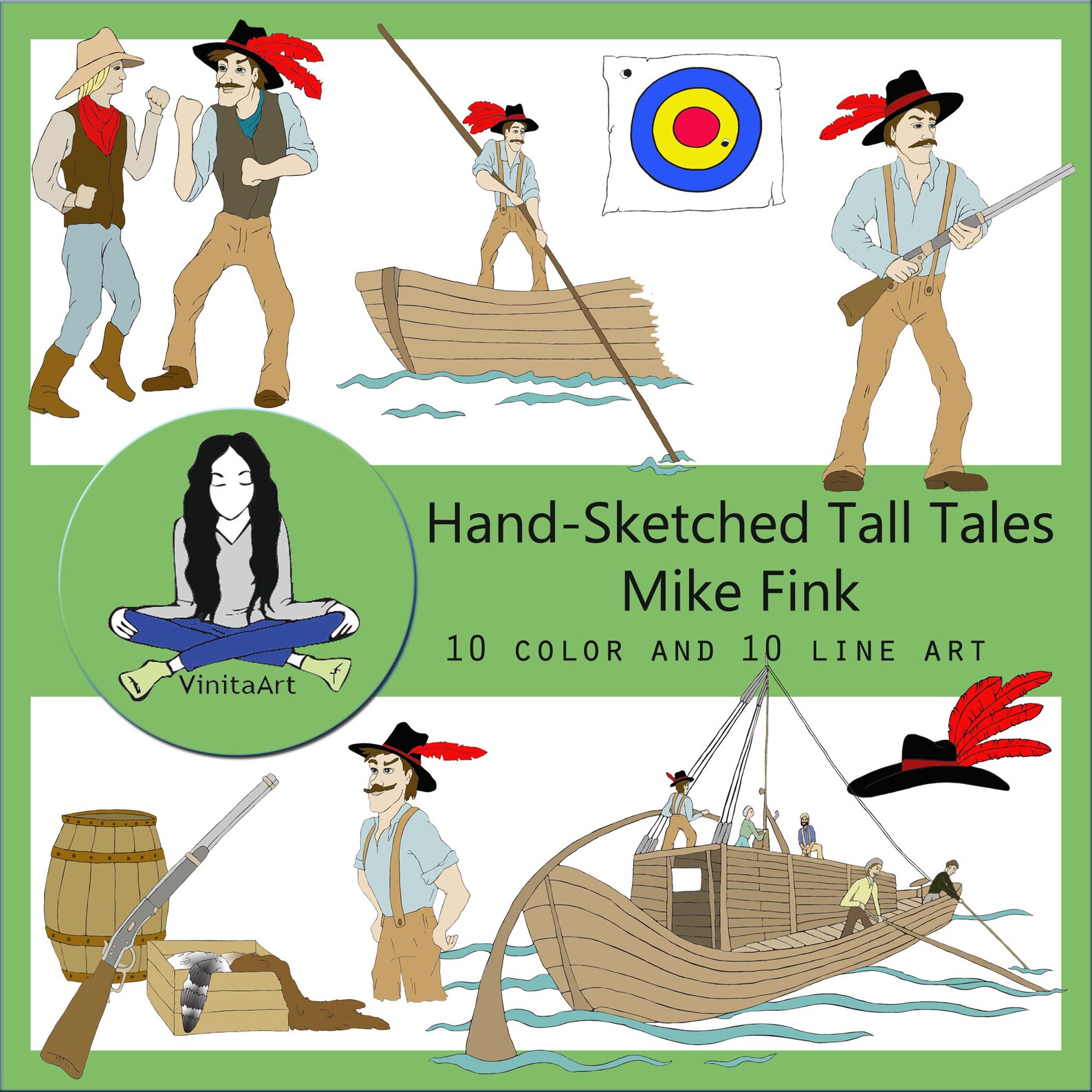 Mike Fink Tall Tales Digital Clip Art Wild West Keel - Etsy